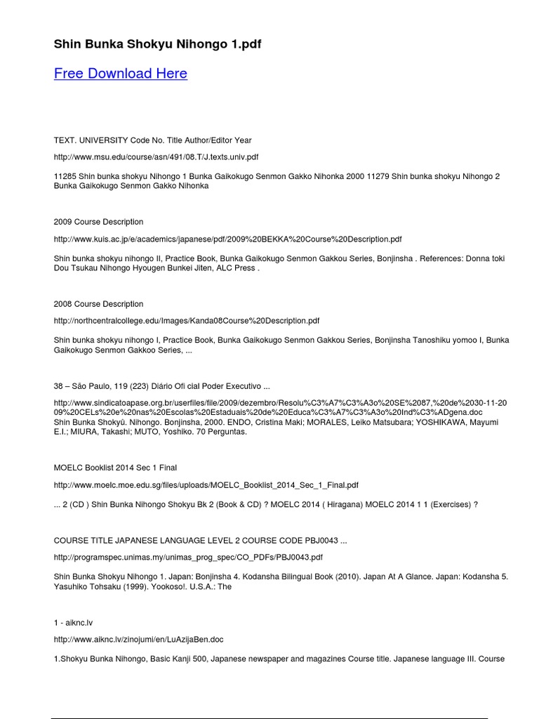 Bunka Shokyu Nihongo 1 | PDF | Japan | Linguistics