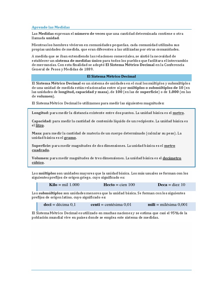 Guía Completa del Sistema Métrico | PDF | Volumen | Unidades de medida