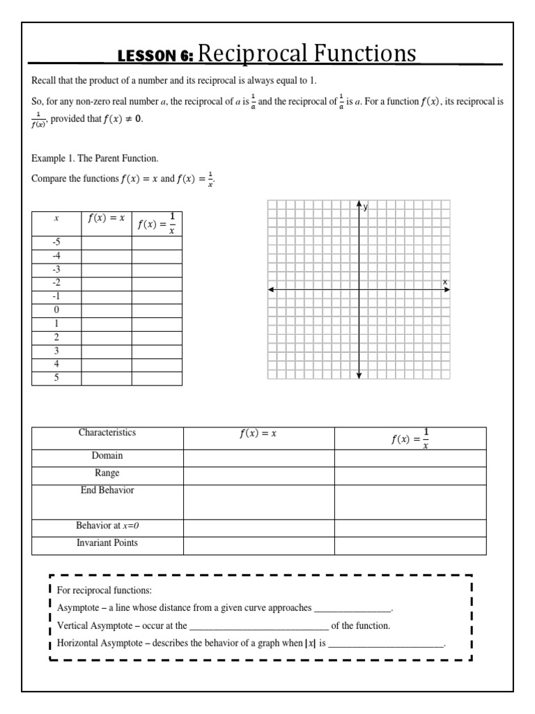 Reciprocal Functions: Lesson 6 | PDF | Asymptote | Function (Mathematics)