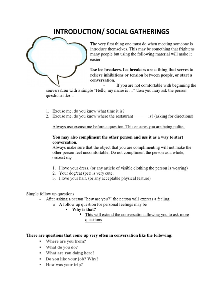 Introduction/ Social Gatherings: Use Ice Breakers. Ice Breakers Are ...