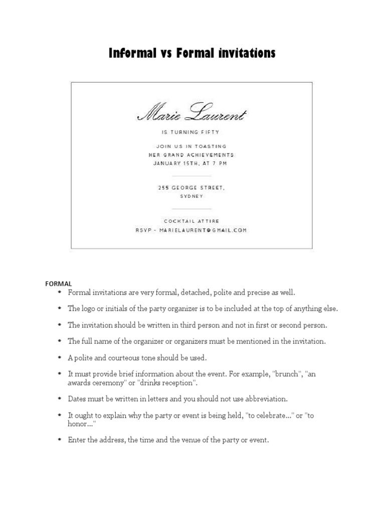 Formal vs Informal Invitations Guide | PDF