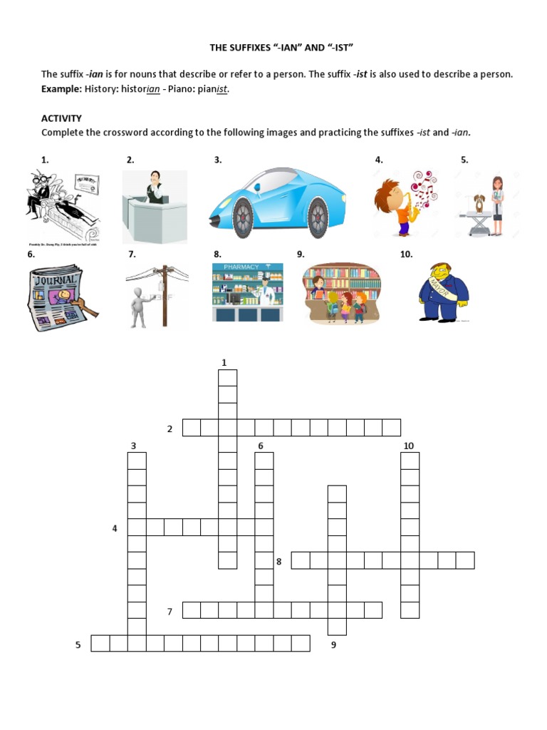 Suffixes -ian and -ist Crossword | PDF