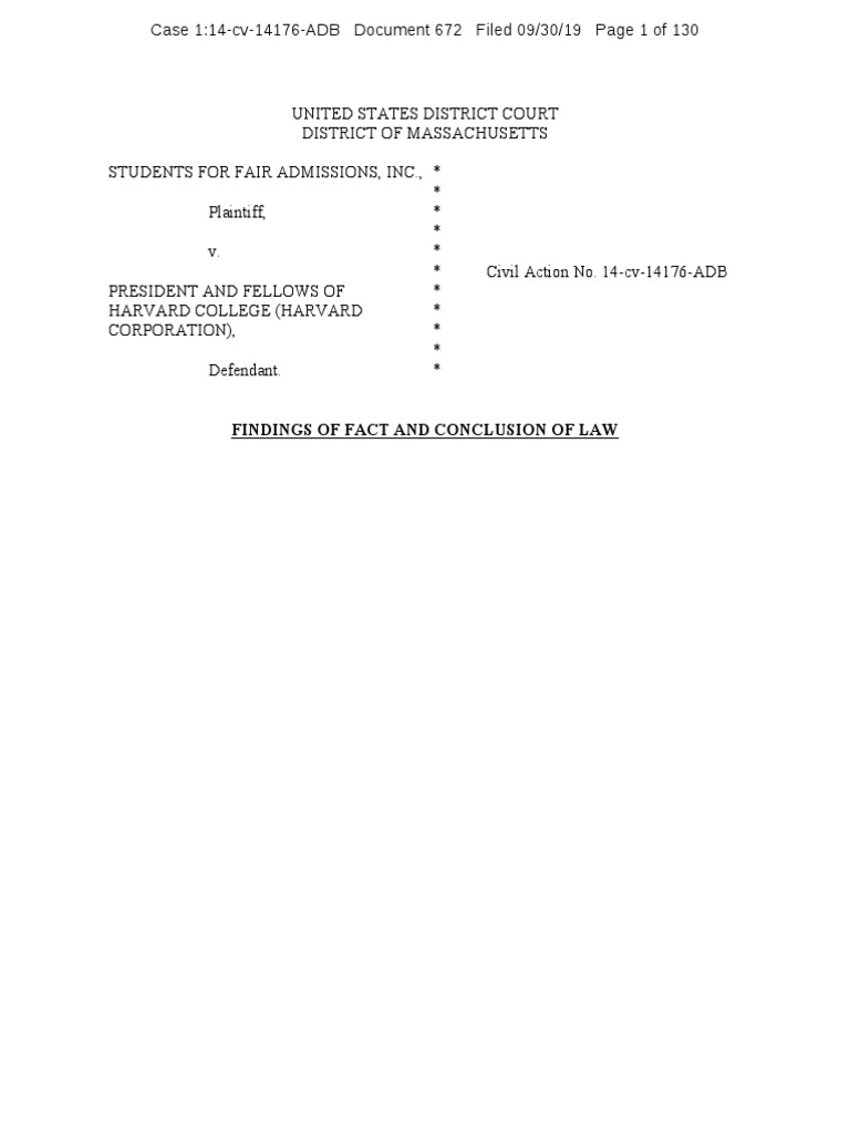 Decision: Students For Fair Admissions (SFFA) v. Harvard | PDF ...