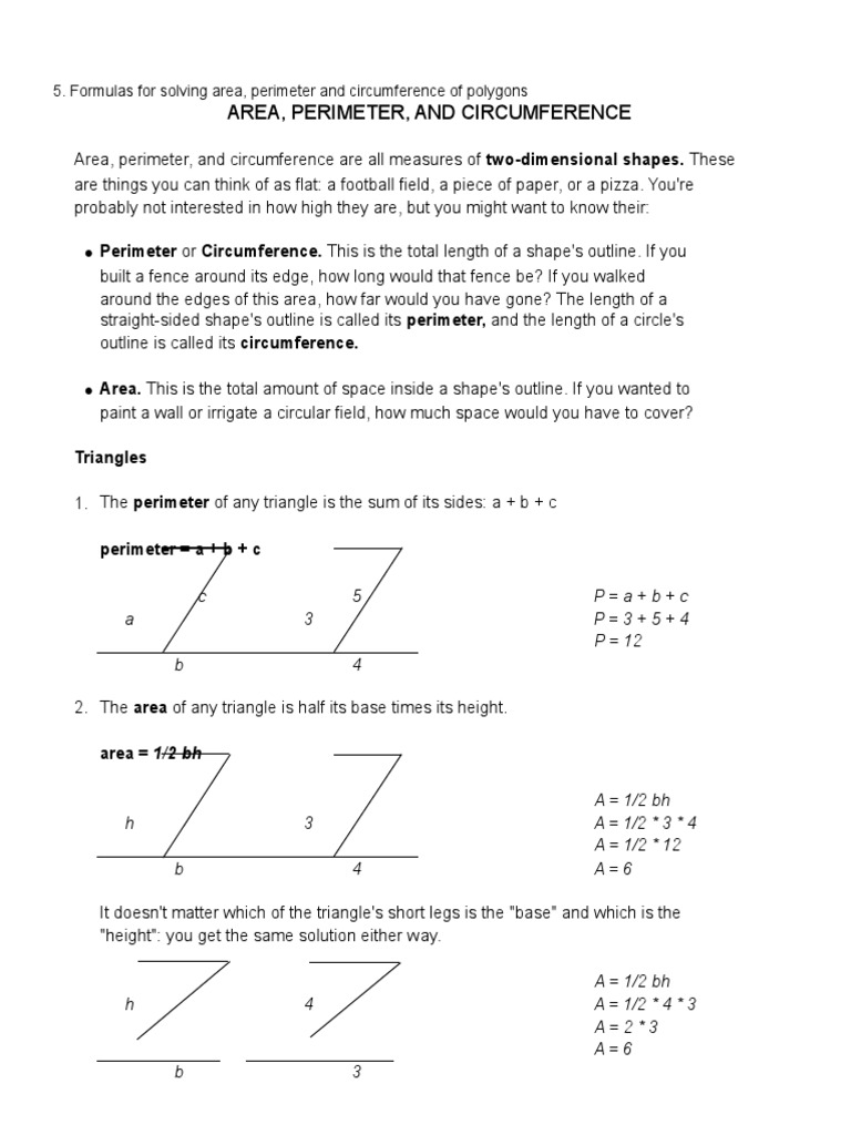 Area Perimeter Circumference | PDF | Rectangle | Area