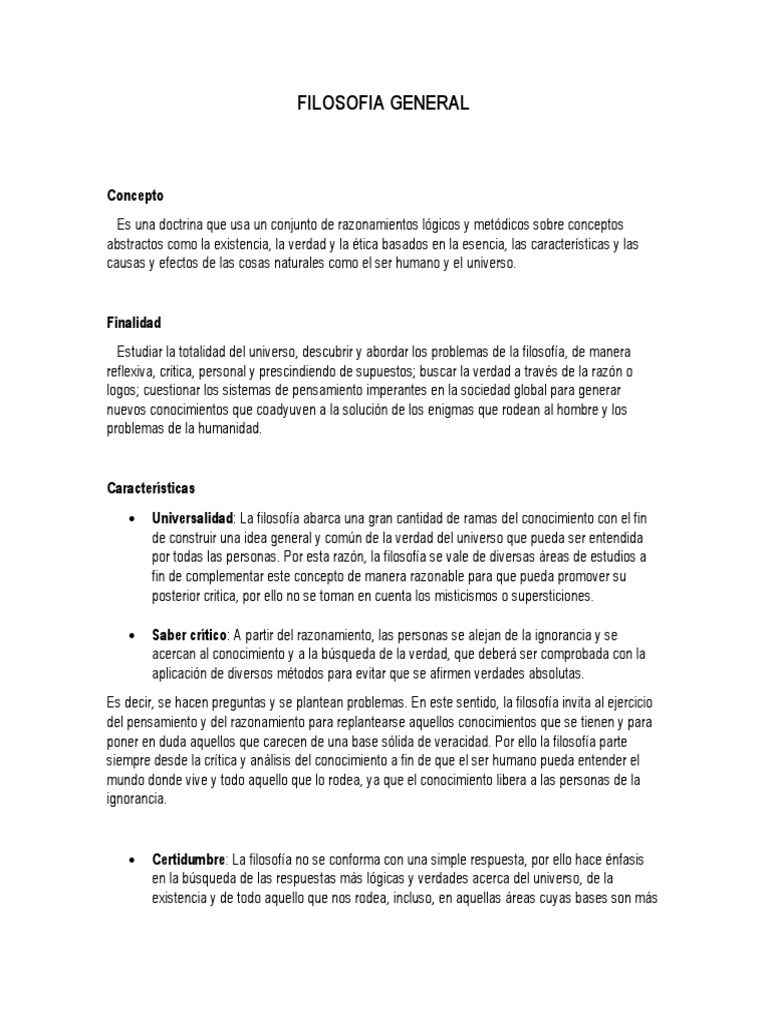 Filosofia General | PDF | Verdad | Existencia