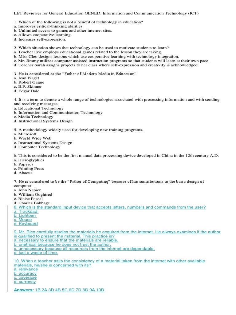 LET Reviewer For General Education GENED. ICT | PDF
