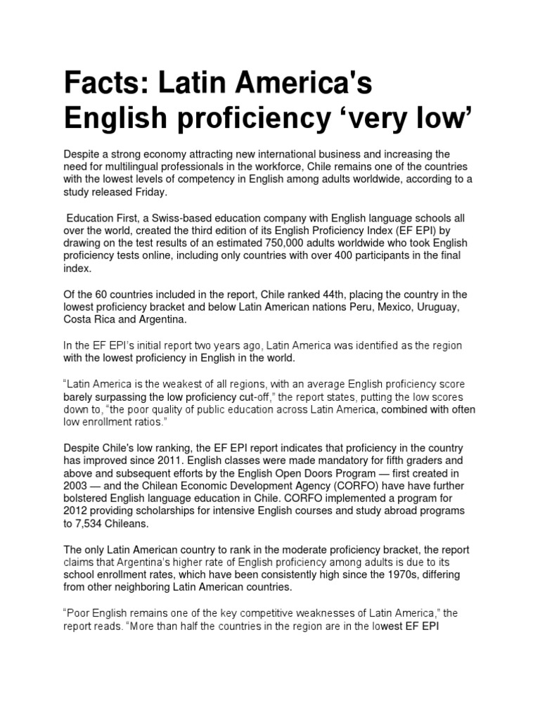 Facts: Latin America's English Proficiency Very Low' | PDF | Spanish ...