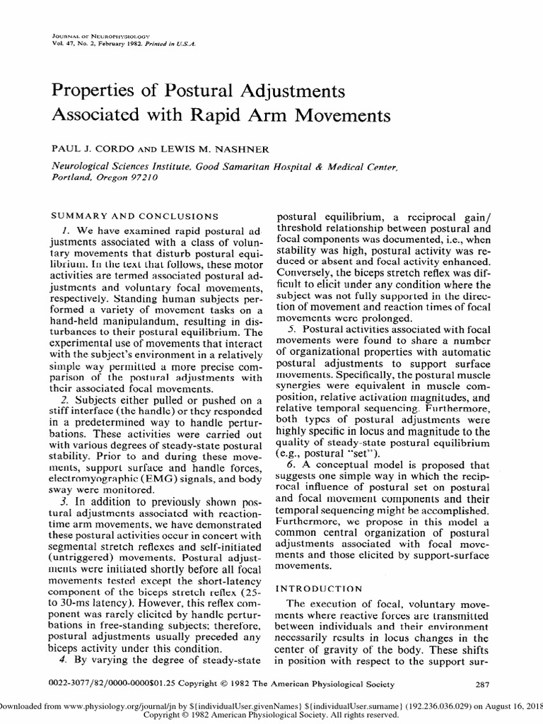 Properties of Postural Adjustments Associated With Rapid Arm Movements ...