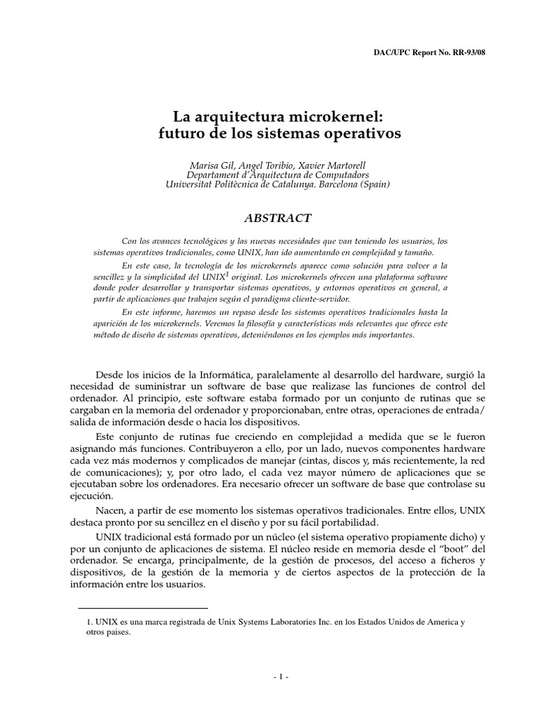 La Arquitectura Microkernel Pdf Proceso Computación Sistema
