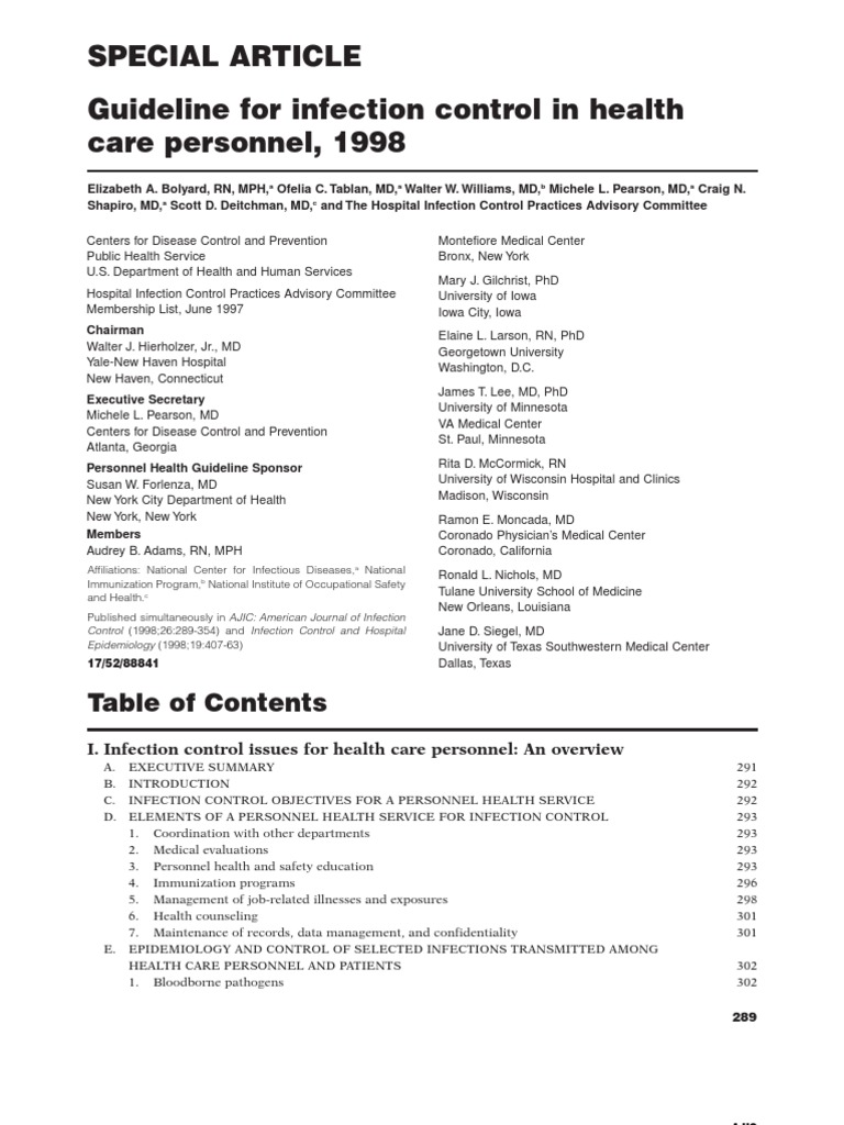 Guideline for Infection Control in Health Care Personnel ...