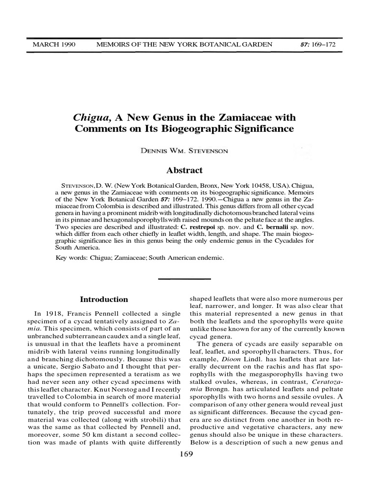 Chigua,: A New Genus in The Zamiaceae With Comments On Its ...