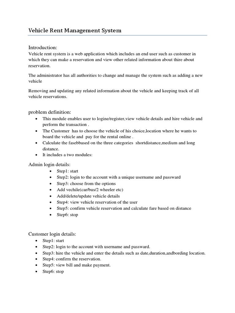 Vehicle Rental Management System | PDF | Technology & Engineering
