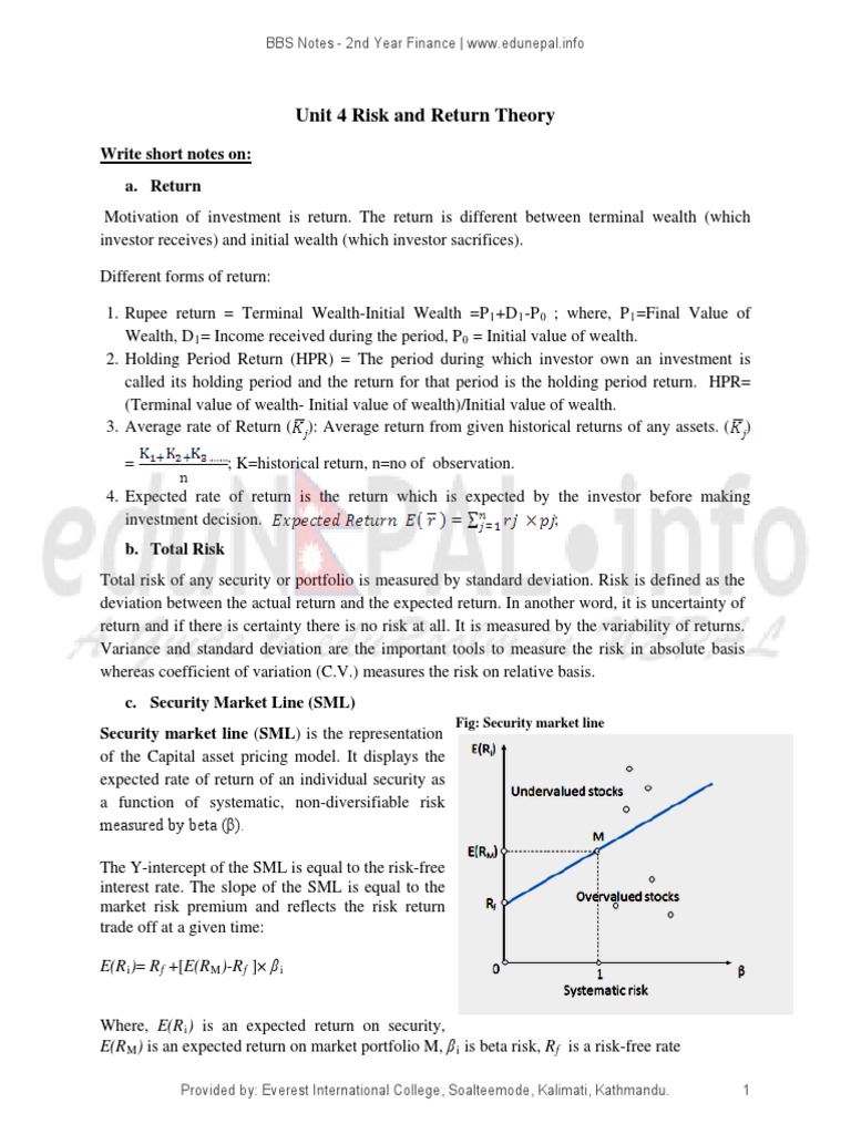 Risk and Return in Finance Theory | PDF | Beta (Finance ...