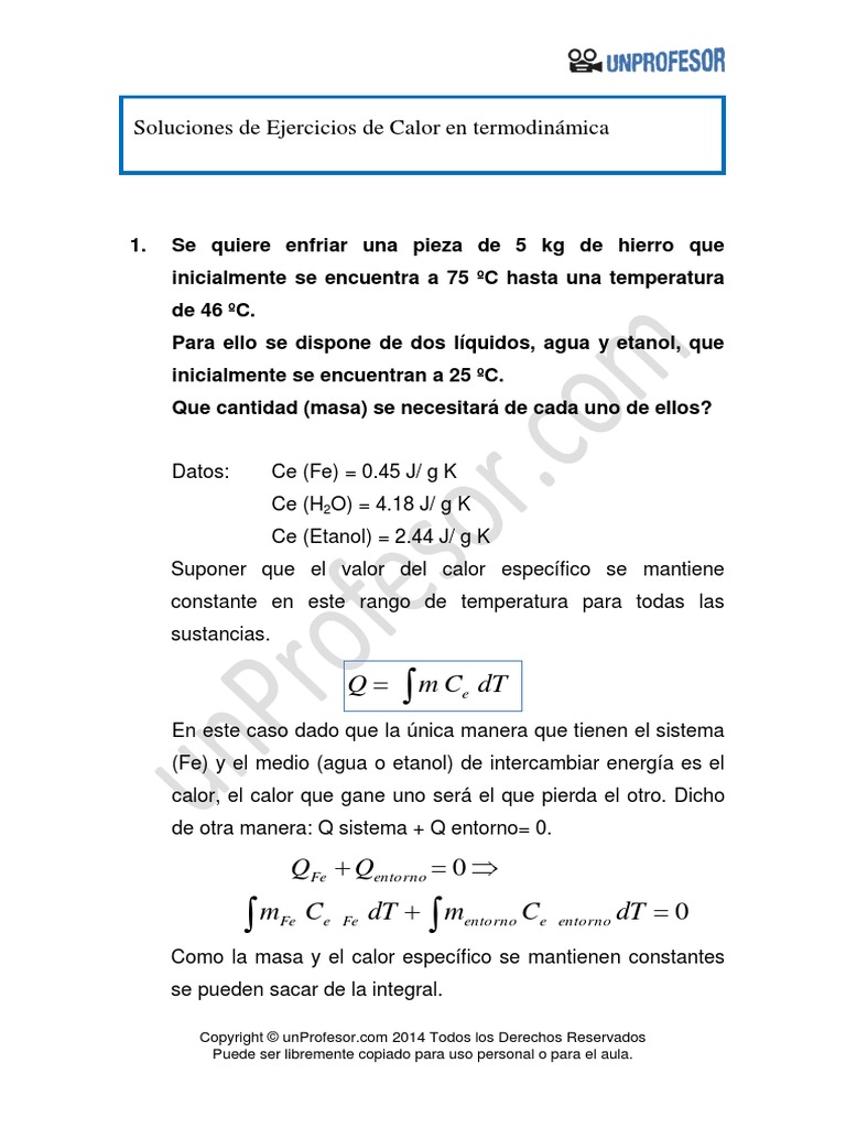 Solucion Ejercicios Resueltos de Calor de Termodinamica | PDF | Capacidad calorífica | Calor