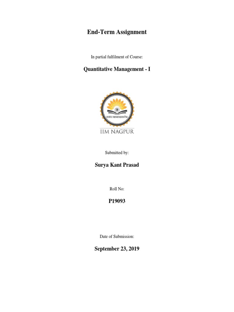 End-Term Assignment: Quantitative Management - I | PDF | P Value | Errors And Residuals