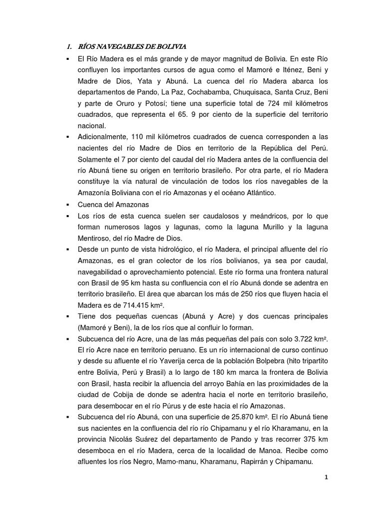 Ríos Navegables y Principales de Bolivia | PDF | Hidrografía | Agua