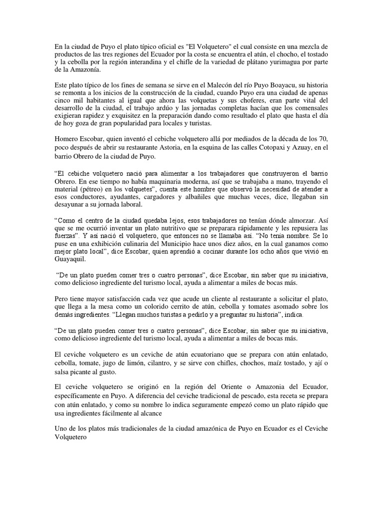 El Volquetero: Plato Típico de Puyo | PDF | Cocinando | Cocina occidental