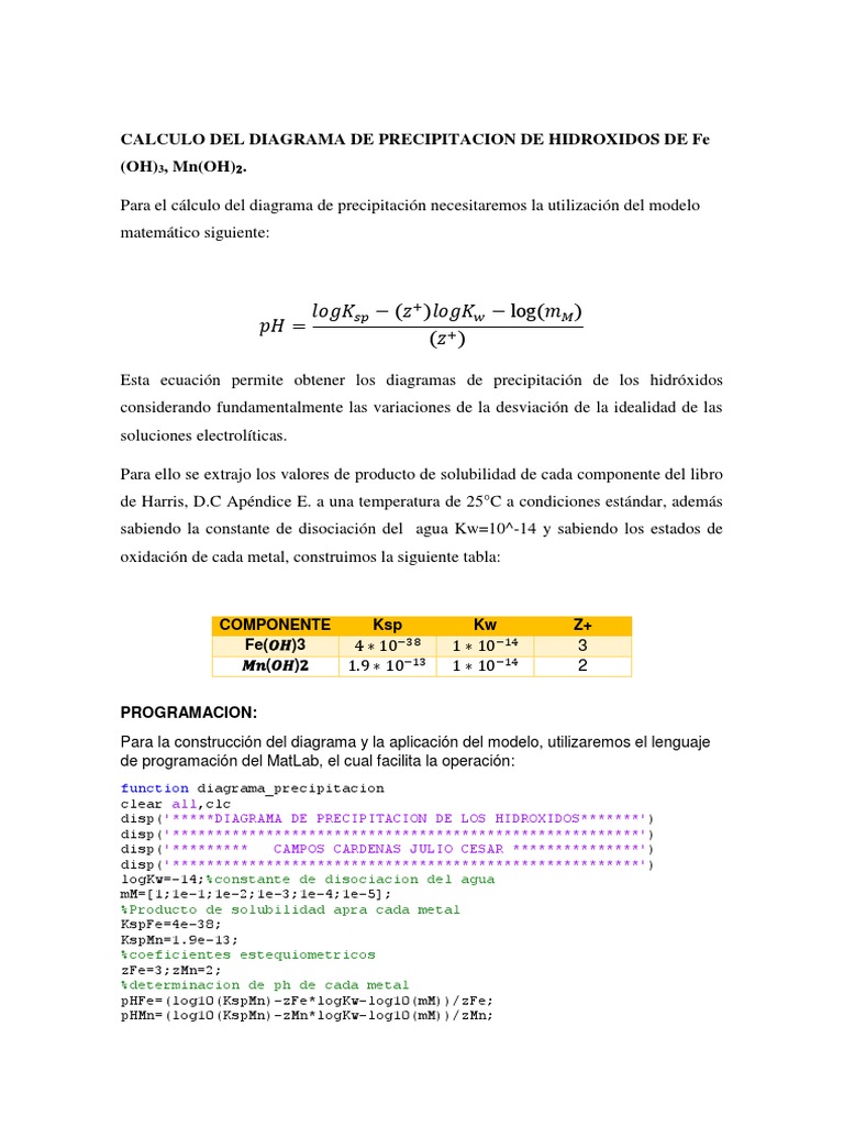 Calculo Del Diagrama de Precipitacion de Hidroxidos de Fe | PDF ...