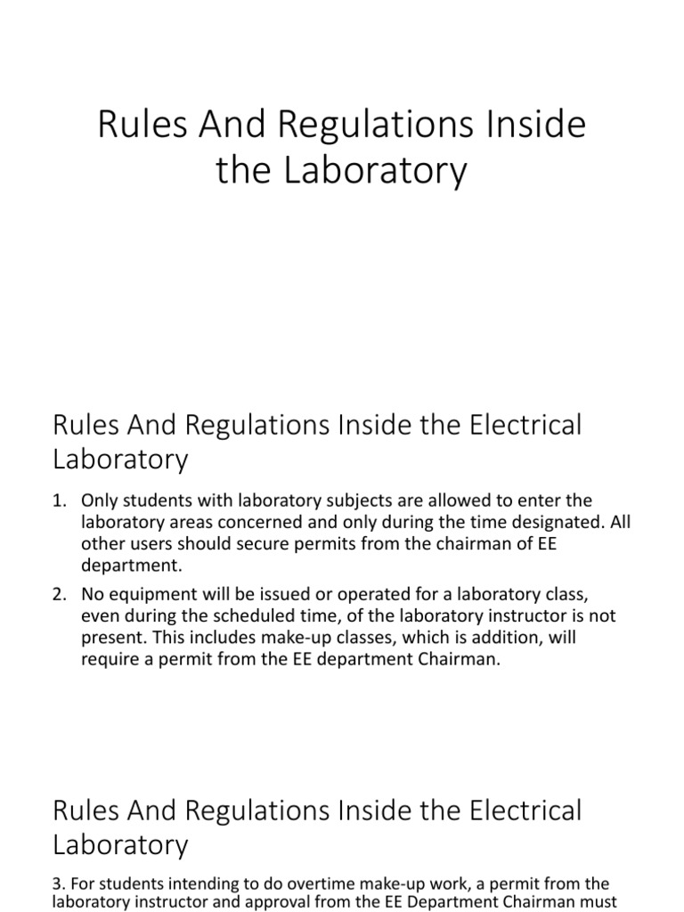 Rules and Regulations Inside The Laboratory | PDF | Laboratories | Damages
