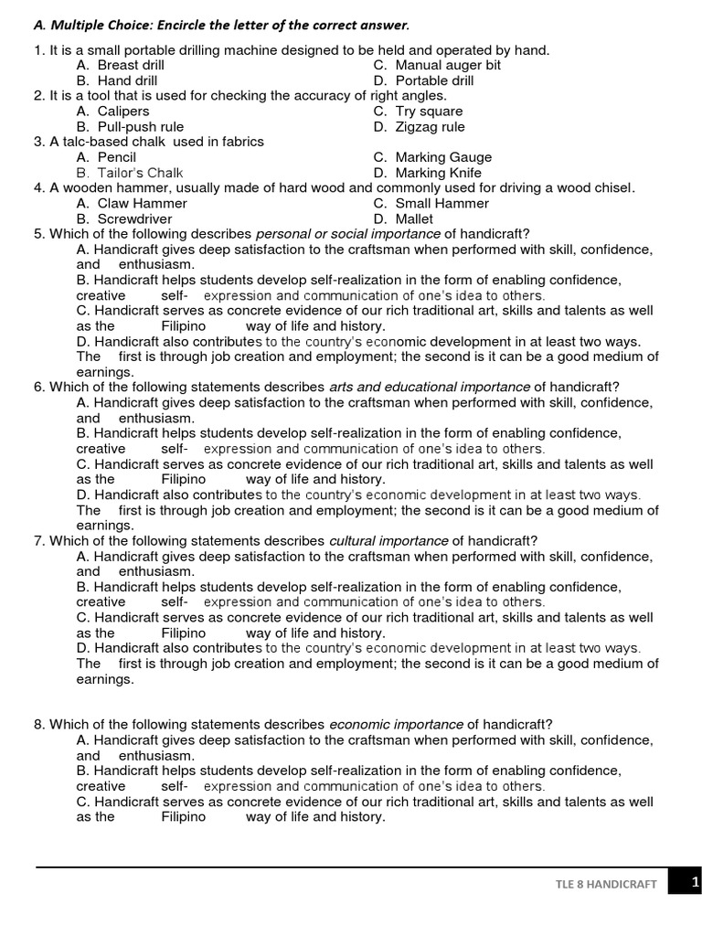 Handicraft Exam Questions and Answers | PDF | Composition (Visual Arts ...