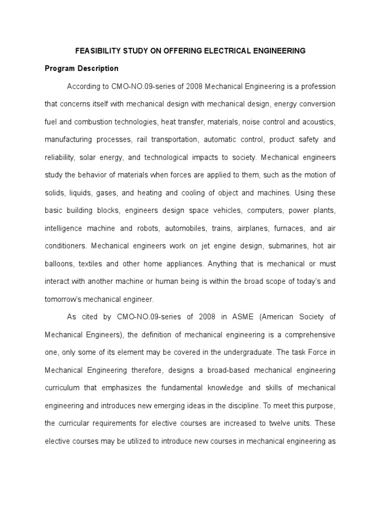 Feasibility Study: Mechanical Engineering Program | PDF | Machines ...