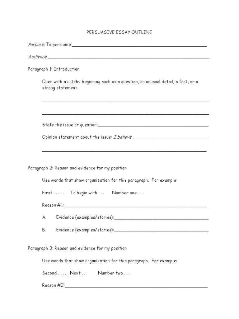 Persuasive Essay Blank Outline Persuasive Essay Templates Free