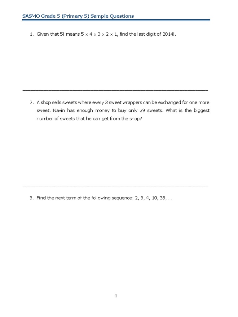 SASMO Grade 5 (Primary 5) Sample Questions | PDF | Teaching Mathematics