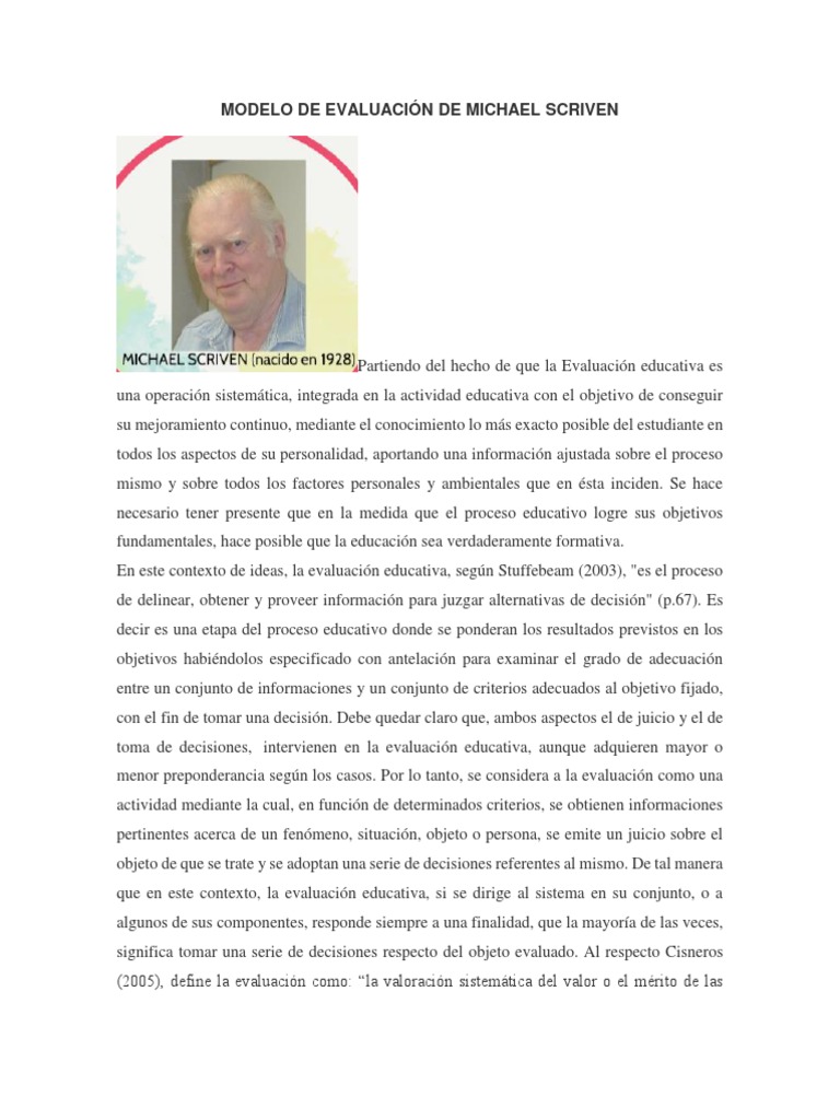 Modelo de Evaluación de Michael Scriven | PDF | Evaluación | Conocimiento