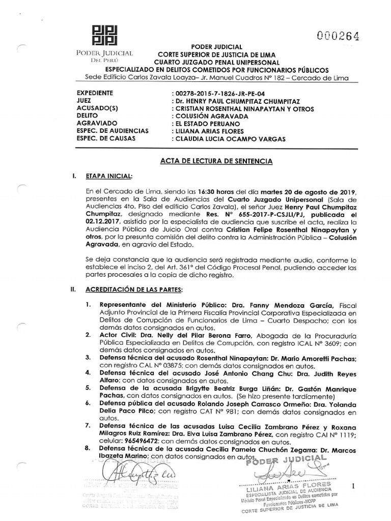 Exp. 00278-2015-7-1826-JR-PE-04 - Anexo - 07381-2019 (26) ACTA DE LECTURA DE SENTENCIA PDF | PDF ...