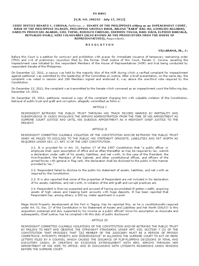 g.r. No. 200242 - Chief Justice Renato c. Corona v. Senate of the ...