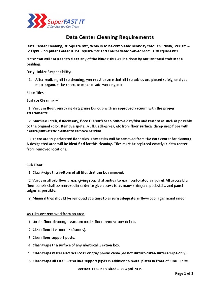 Server Room Cleaning Procedure | PDF | Vacuum Cleaner | Data Center