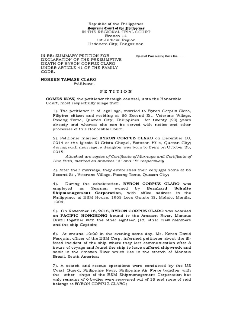 Declaration of Presumptive Death | PDF | Social Institutions | Social ...