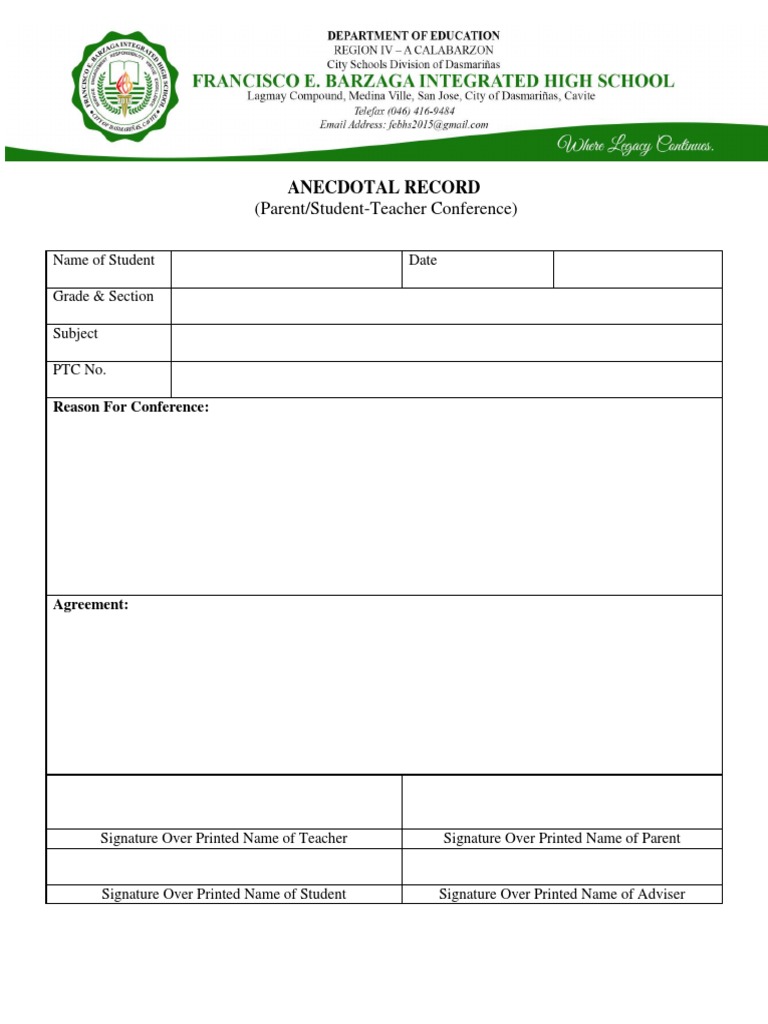 Anecdotal Form - Template | PDF