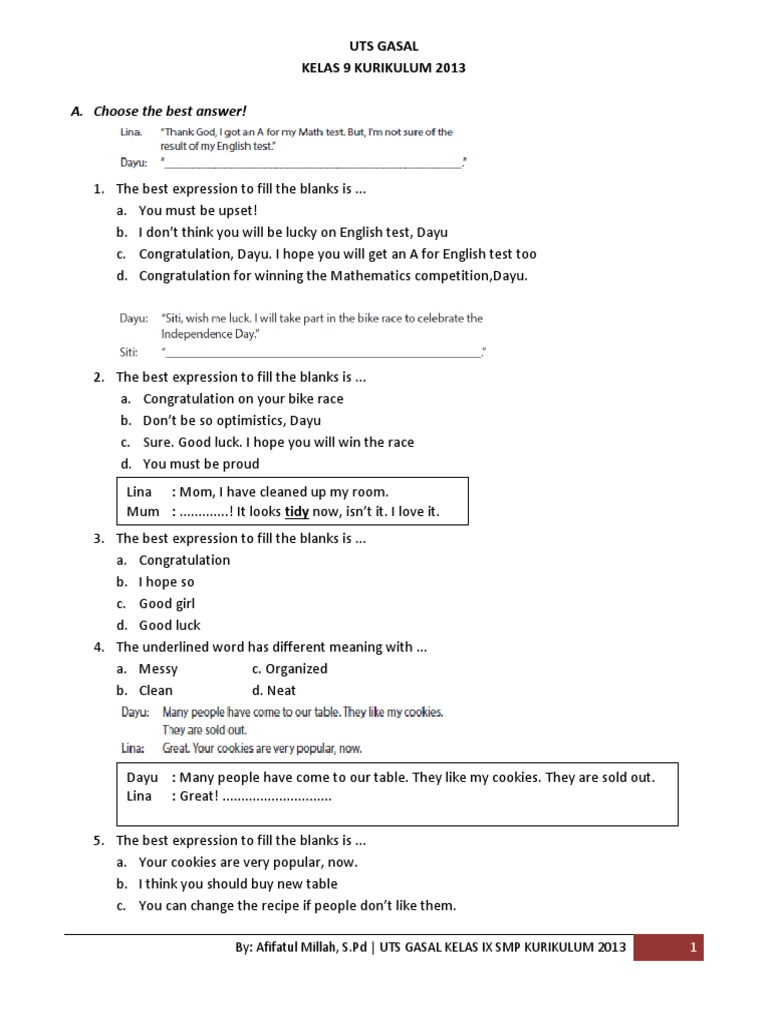 Soal UTS GASAL Kelas 9 k13 | PDF Soal UTS GASAL Kelas 9 k13 | PDF