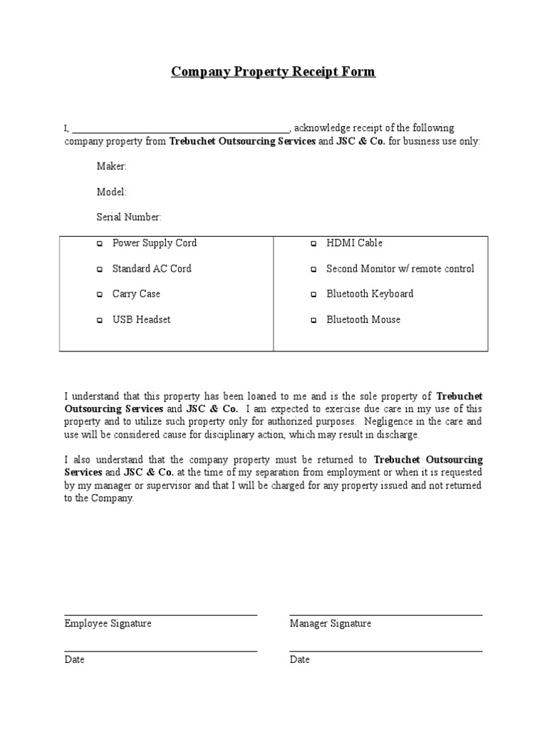 Company Property Receipt | PDF