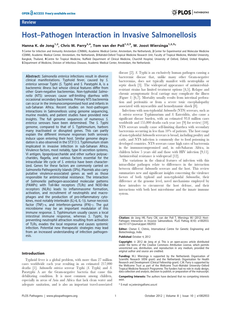 Host-Pathogen Interaction in Invasive Salmonellosis: Review | PDF ...