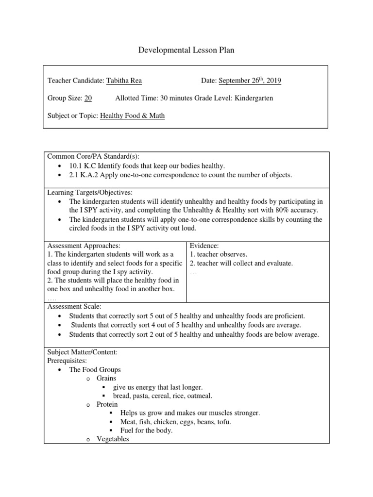 Kindergarten Healthy Food Lesson Plan | PDF | Fruit | Vegetables