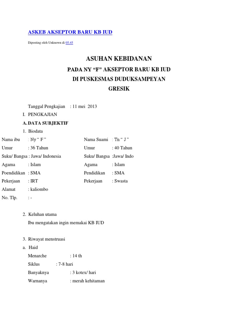 Askeb Akseptor Baru KB Iud | PDF