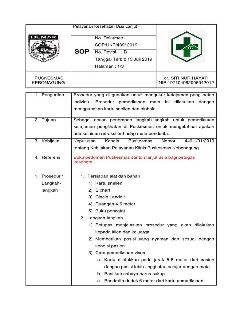 Prosedur Pemeriksaan Snellen Chart | PDF