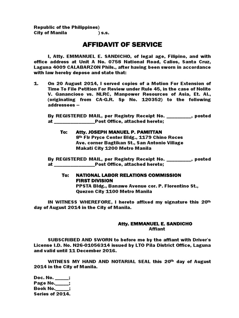 Affidavit of Copy Furnished | PDF