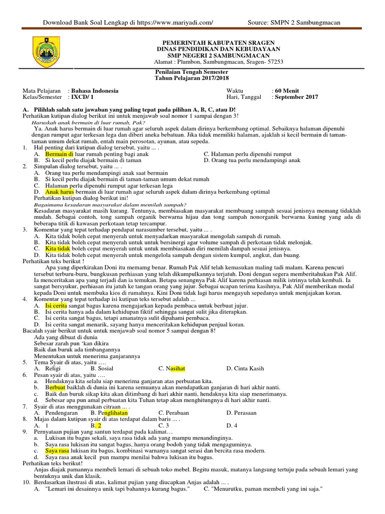 Bahasa Indonesia UTS 9cd | PDF