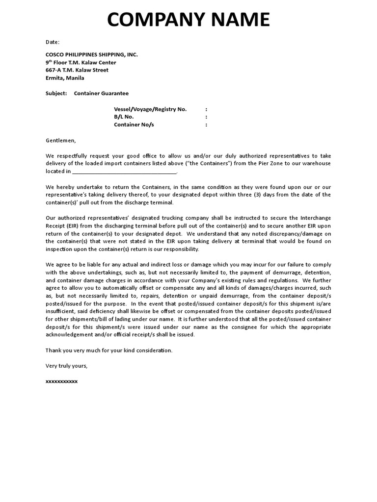 Cosco Guarantee Leter | PDF | Common Law | Private Law