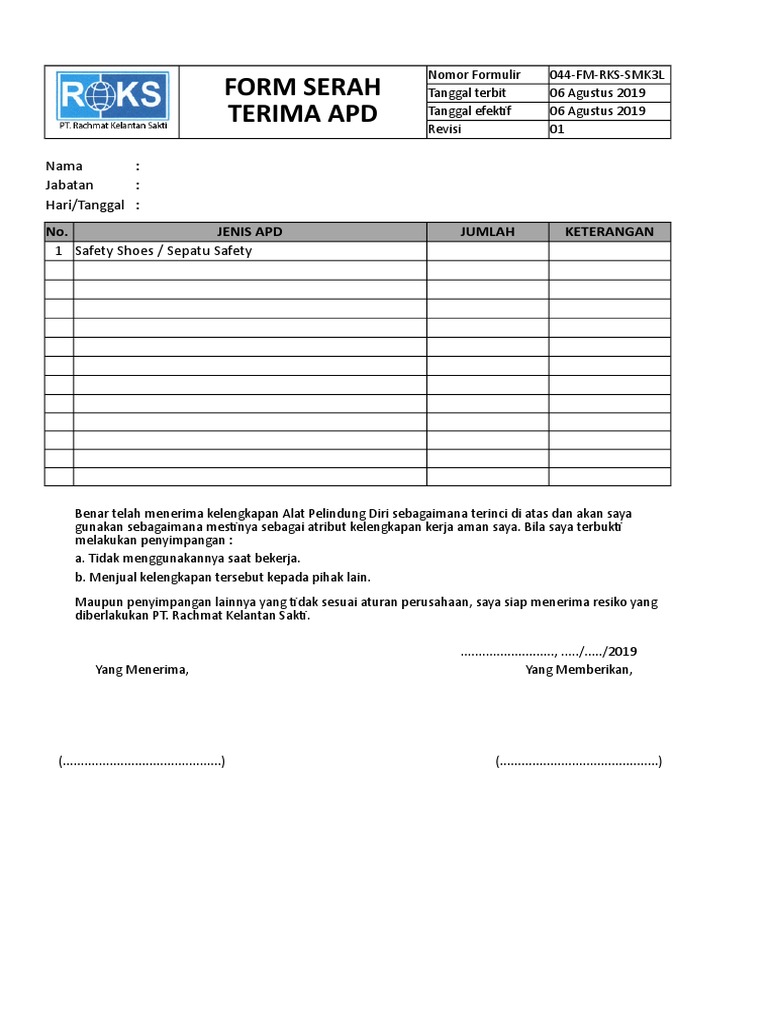 Form Serah Terima Apd | PDF