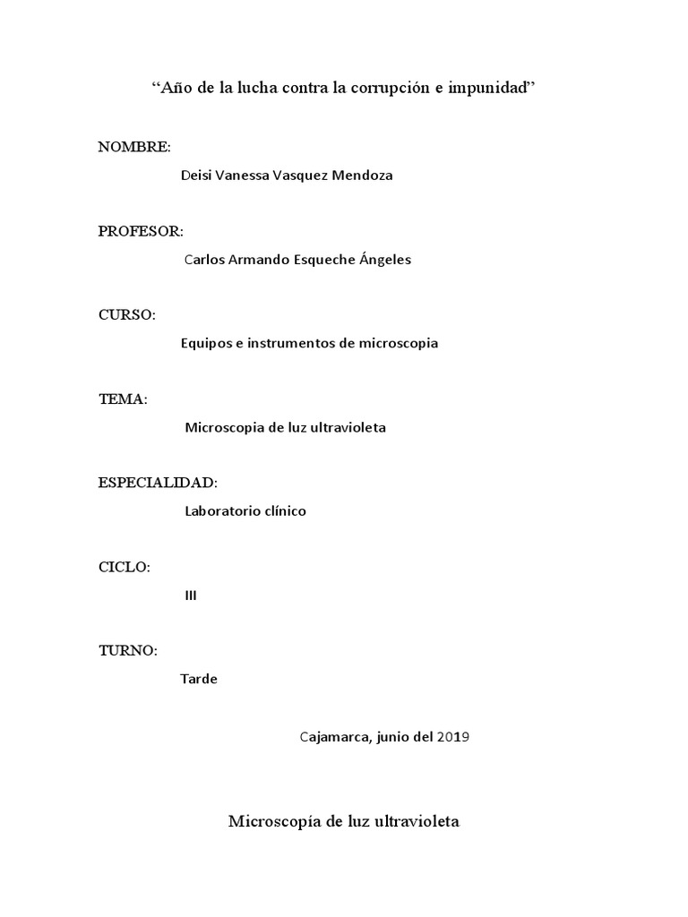 Microscopía de Luz Ultravioleta: Aplicaciones y Partes | PDF ...
