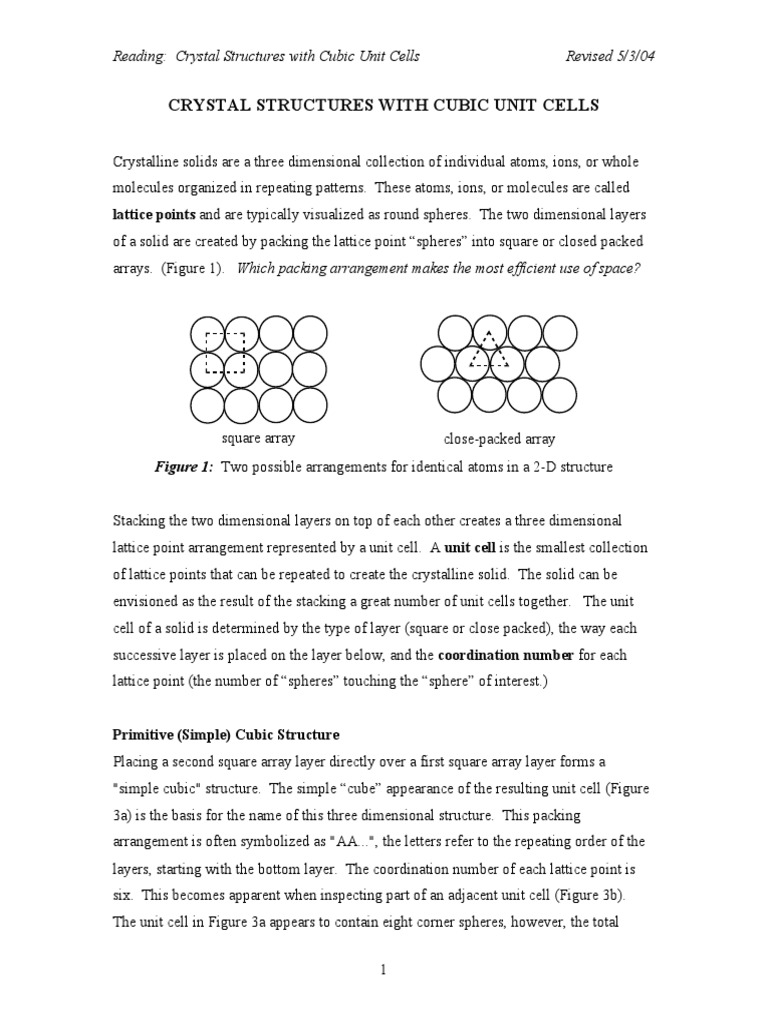 Cubic Unit Cell Crystal Structures | PDF | Crystal Structure | Ion