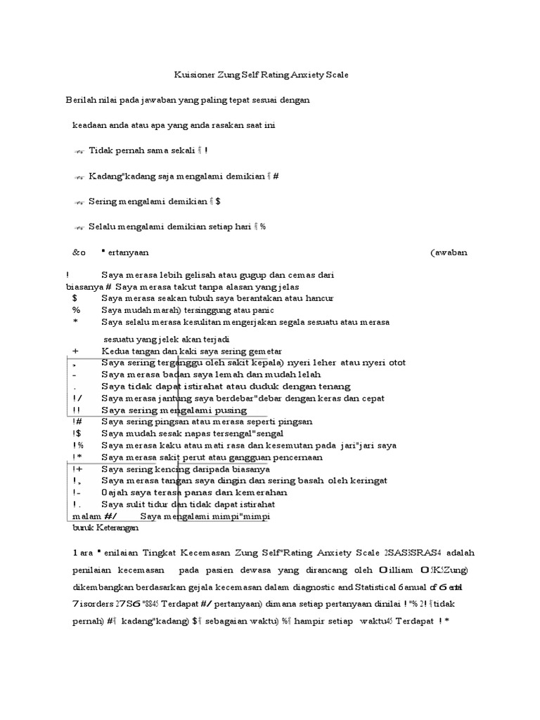 Kuisioner Zung Self Rating Anxiety Scale Dikonversi | PDF