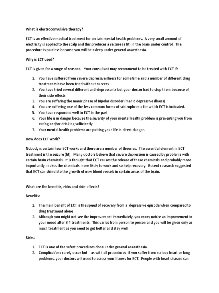 ECT - Patient Leaflet | PDF | Electroconvulsive Therapy | Major ...
