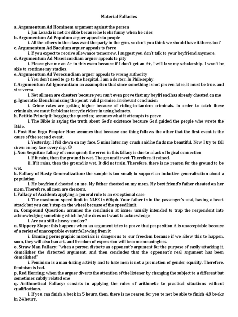 Material and Logical Fallacies | PDF | Argument | Fallacy