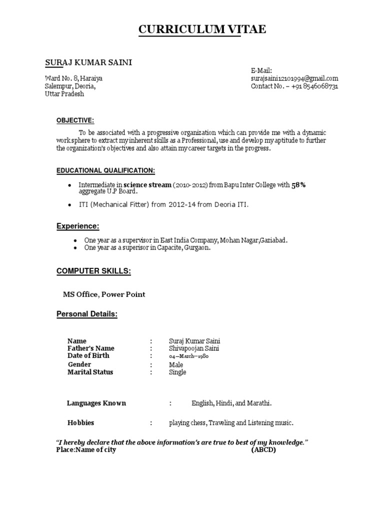 Curriculum Vitae: Suraj Kumar Saini | PDF