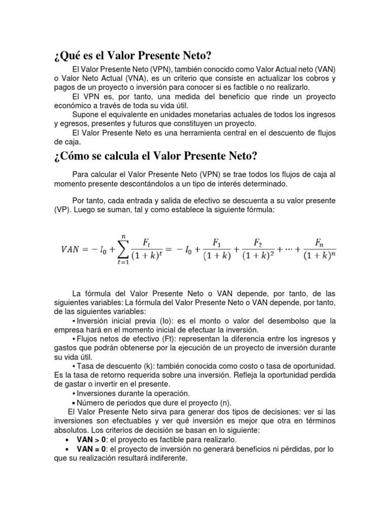 Qué Es El Valor Presente Neto | PDF | Valor presente neto | Economias